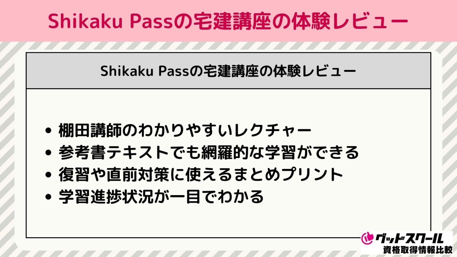 Shikaku Pass宅建講座の評判・口コミ！体験した感想も紹介 | グッドスクール・資格取得情報比較